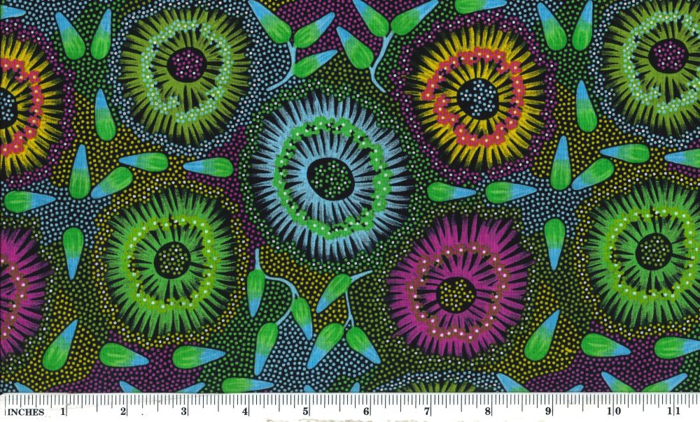 M&S Textiles Wild Bush Banana Green Pink Fabric