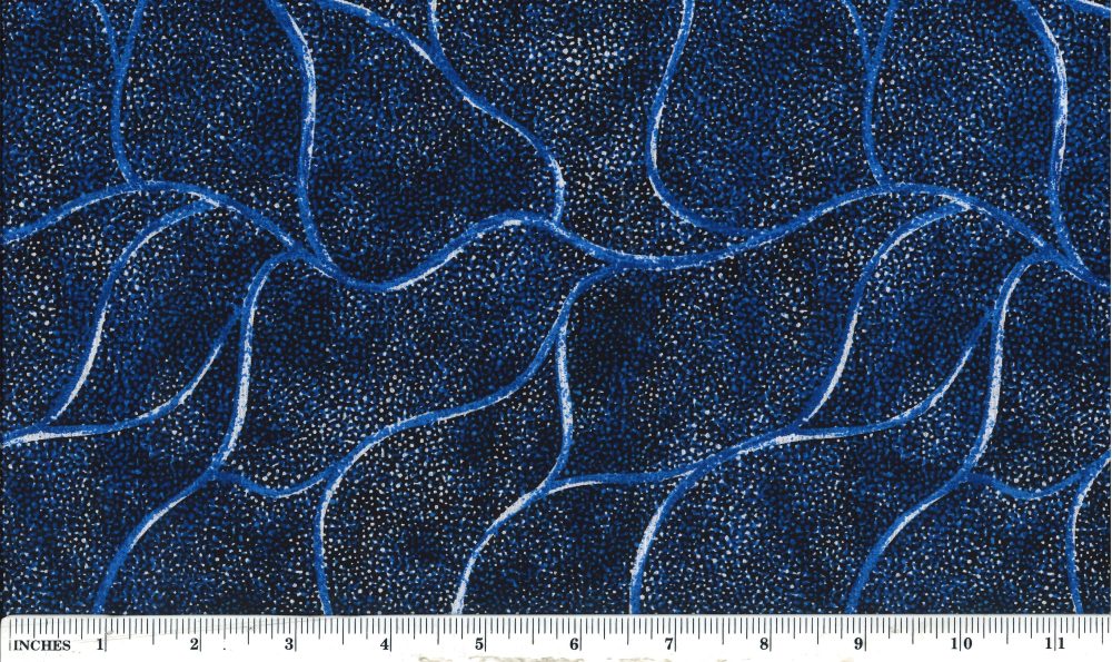 M&S Textiles Ladies Walking Along The Line Sea Blue Fabric