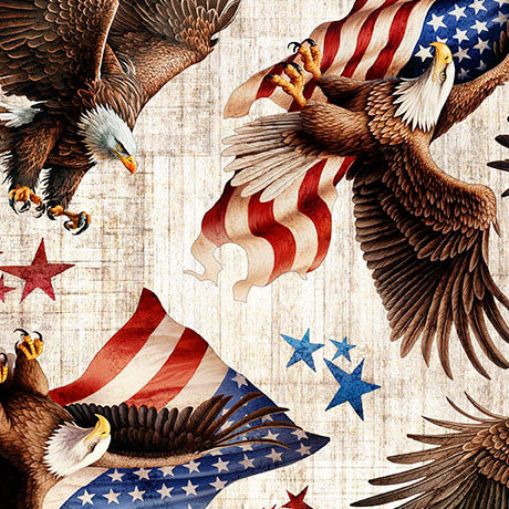 QT Fabrics 1776 American Eagle And Flag Toss Birch Fabric