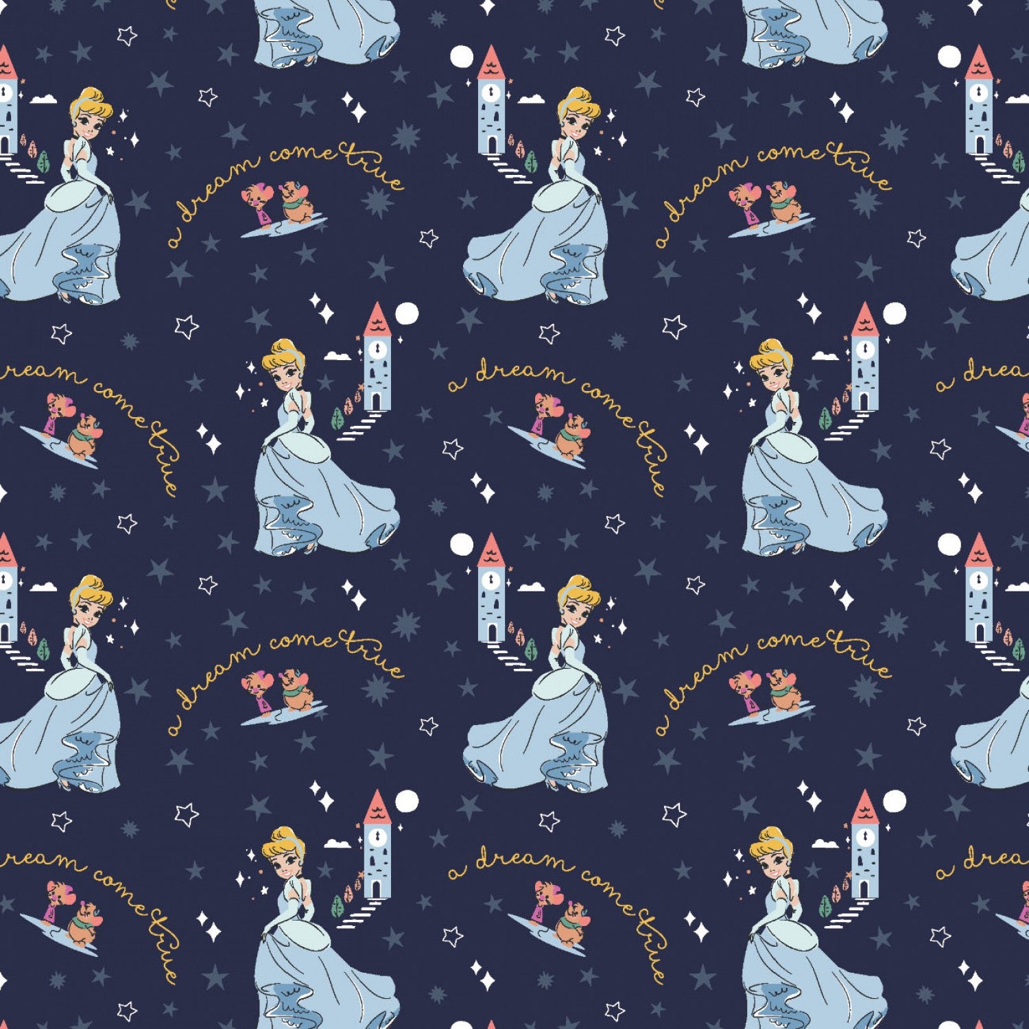 Camelot Fabrics Heart of a Disney Princess Cinderella Navy Fabric