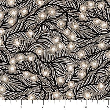 Figo Fabrics Rhythm And Leaves Trellis Black Cotton Linen Fabric