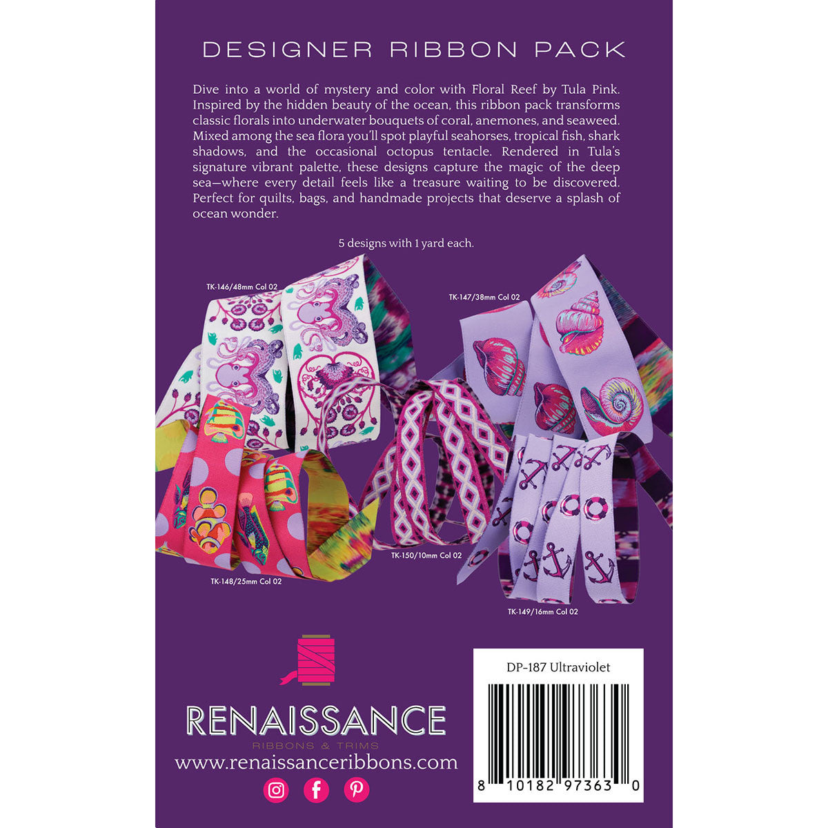 PREORDER Tula Pink Floral Reef Ultraviolet Ribbon Pack