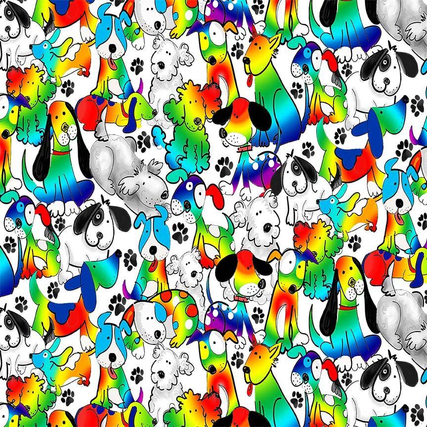 Timeless Treasures Dogs Rule Rainbow Dogs Fabric