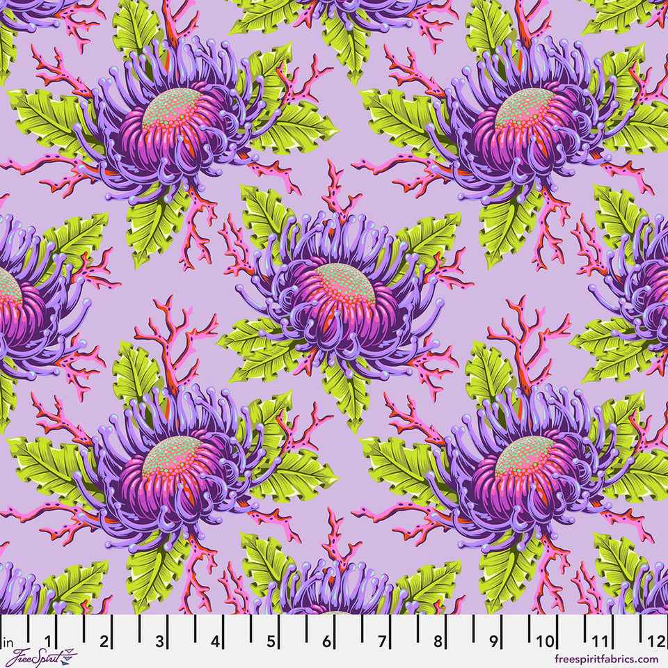 PREORDER Tula Pink Floral Reef Friends And Anemones Ultraviolet Fabric