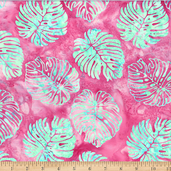 Bali Batik Tropical Treasures Monstera Leaf Pink Fabric