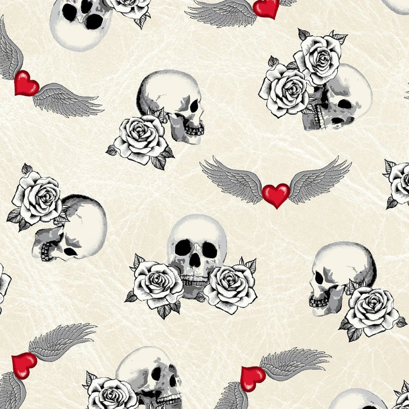 Windham Fabrics Born To Ride Skull Cream Fabric ONLINE PURCHASE ONLY
